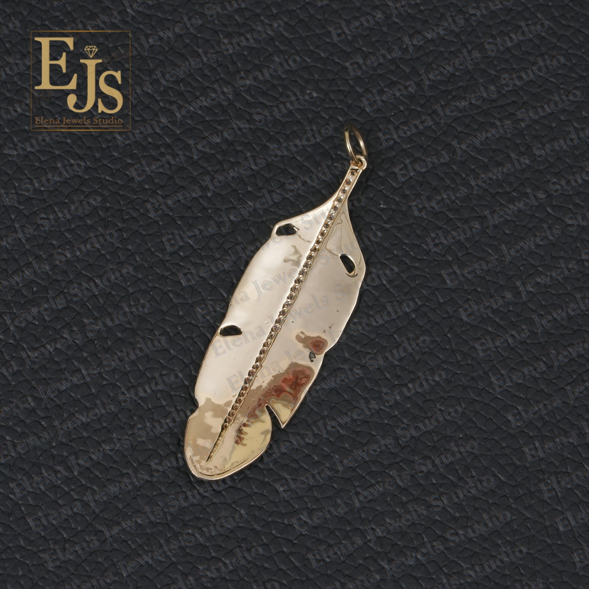 14K Gold & Diamond Pendant, Gold Diamond Leaf Shape Pendant, Diamond ...