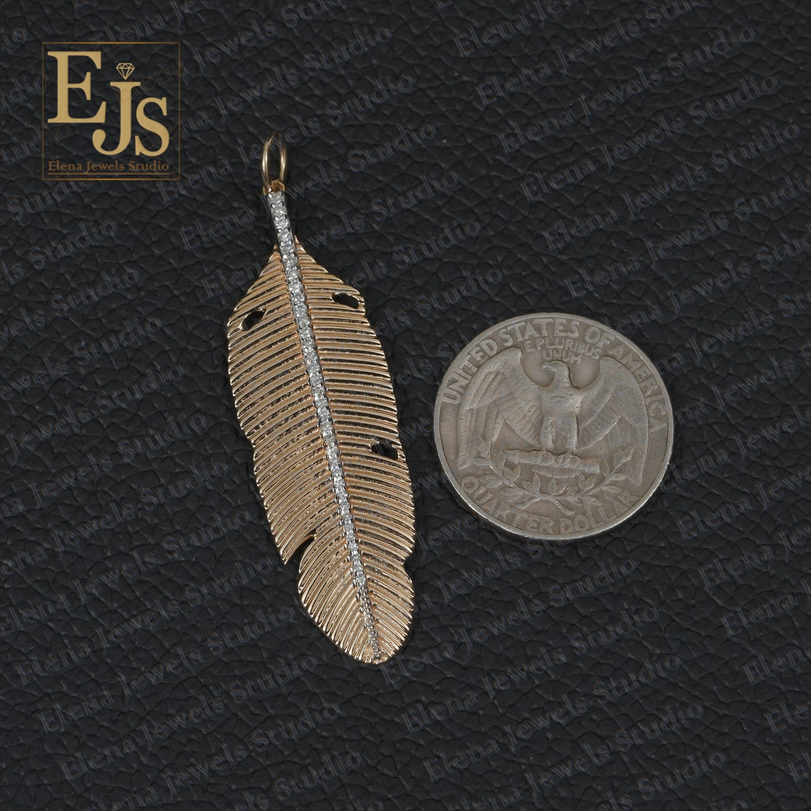 14K Gold & Diamond Pendant, Gold Diamond Leaf Shape Pendant, Diamond ...