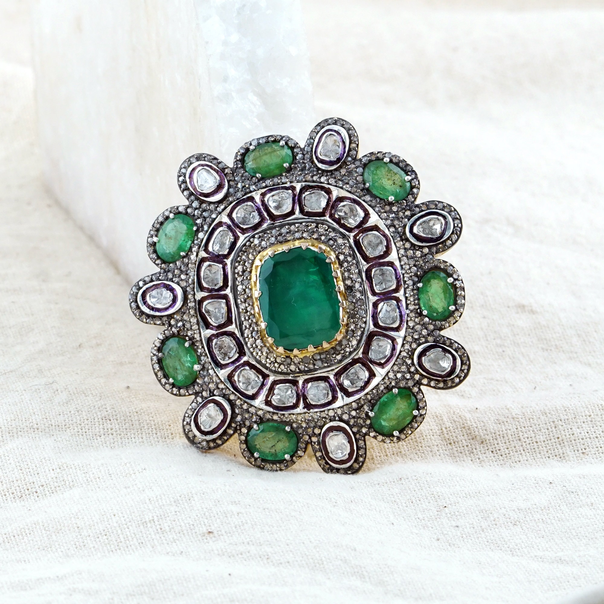 925 Silver Chkari Rose Cut Diamond and Polki Diamond Pendant - Etsy