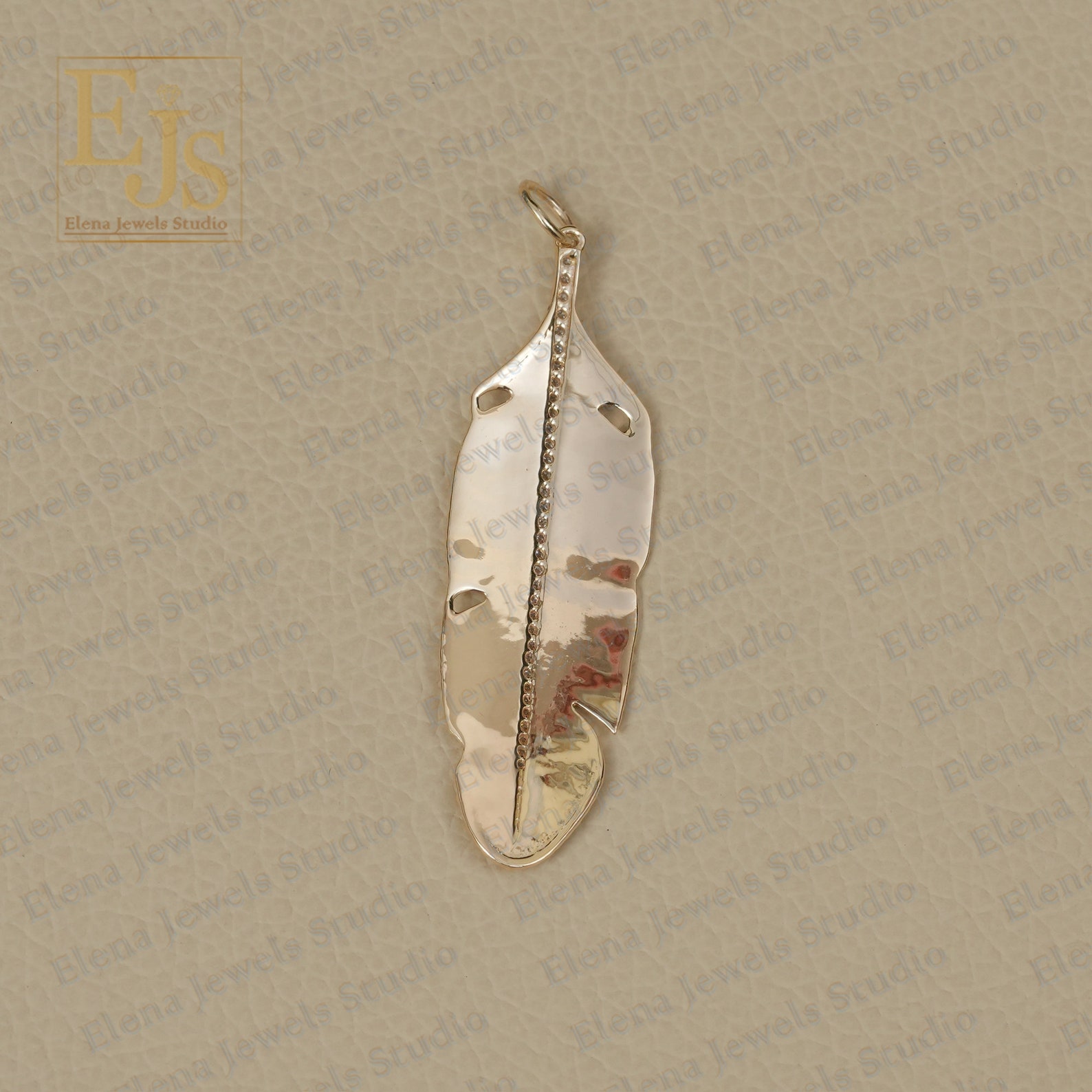14K Gold & Diamond Pendant, Gold Diamond Leaf Shape Pendant, Diamond ...