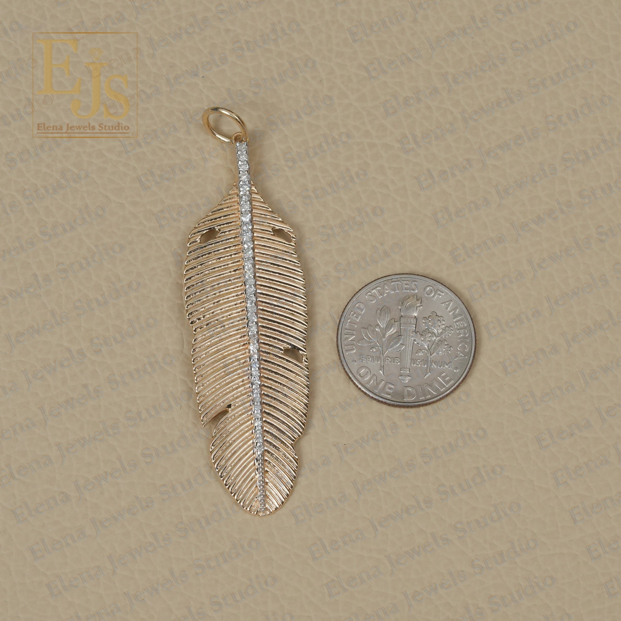 14K Gold & Diamond Pendant, Gold Diamond Leaf Shape Pendant, Diamond ...