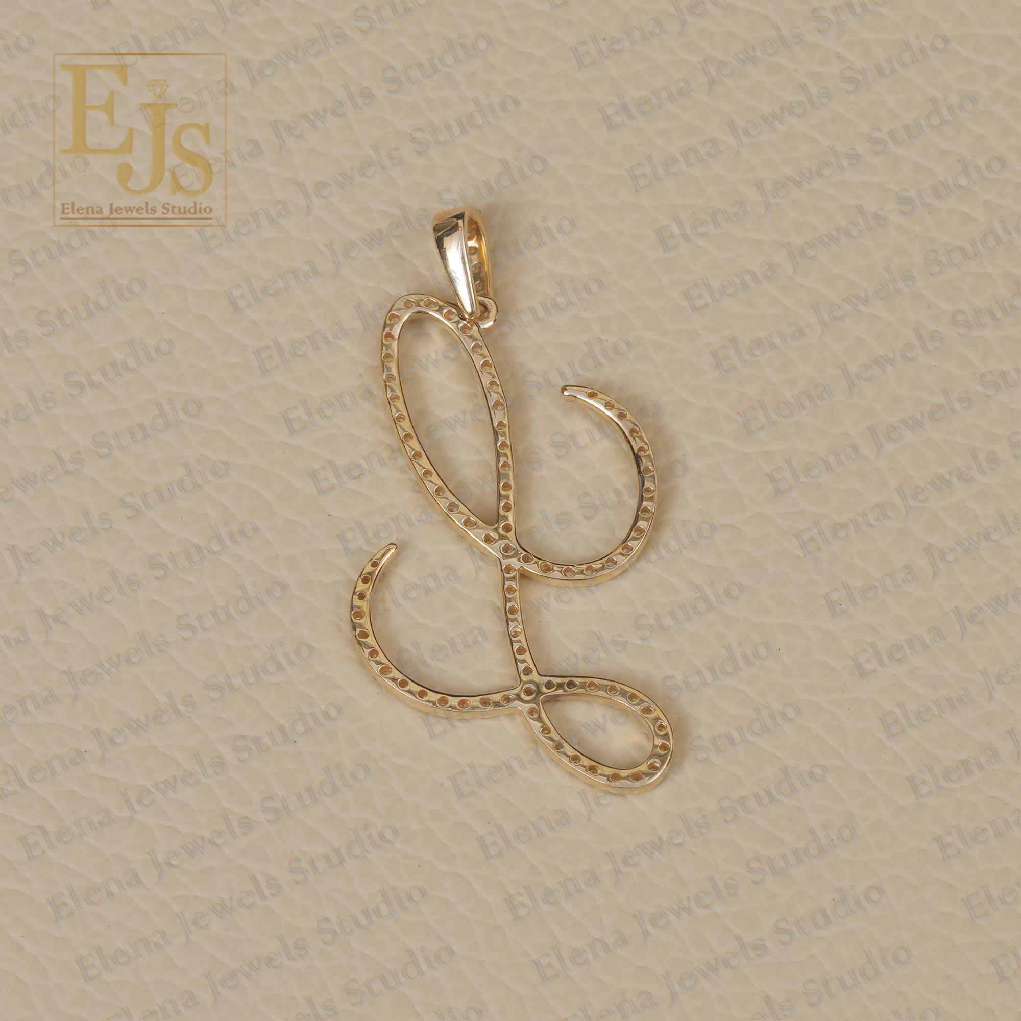 14k Gold & Diamond Pendant, Gold and Diamond Initial Pendant, Initial L ...