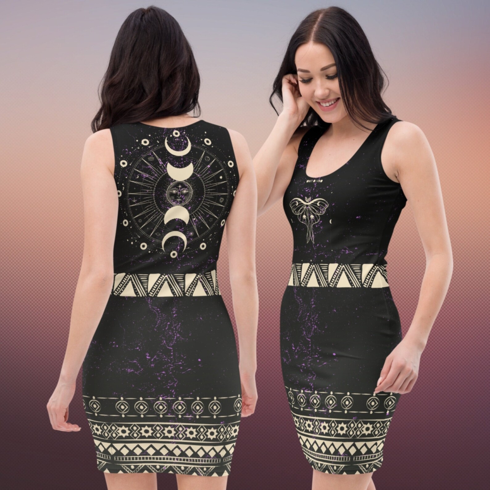 MOON PHASE DRESS Moth Dress Celestial Magic Dress Gothic - Etsy