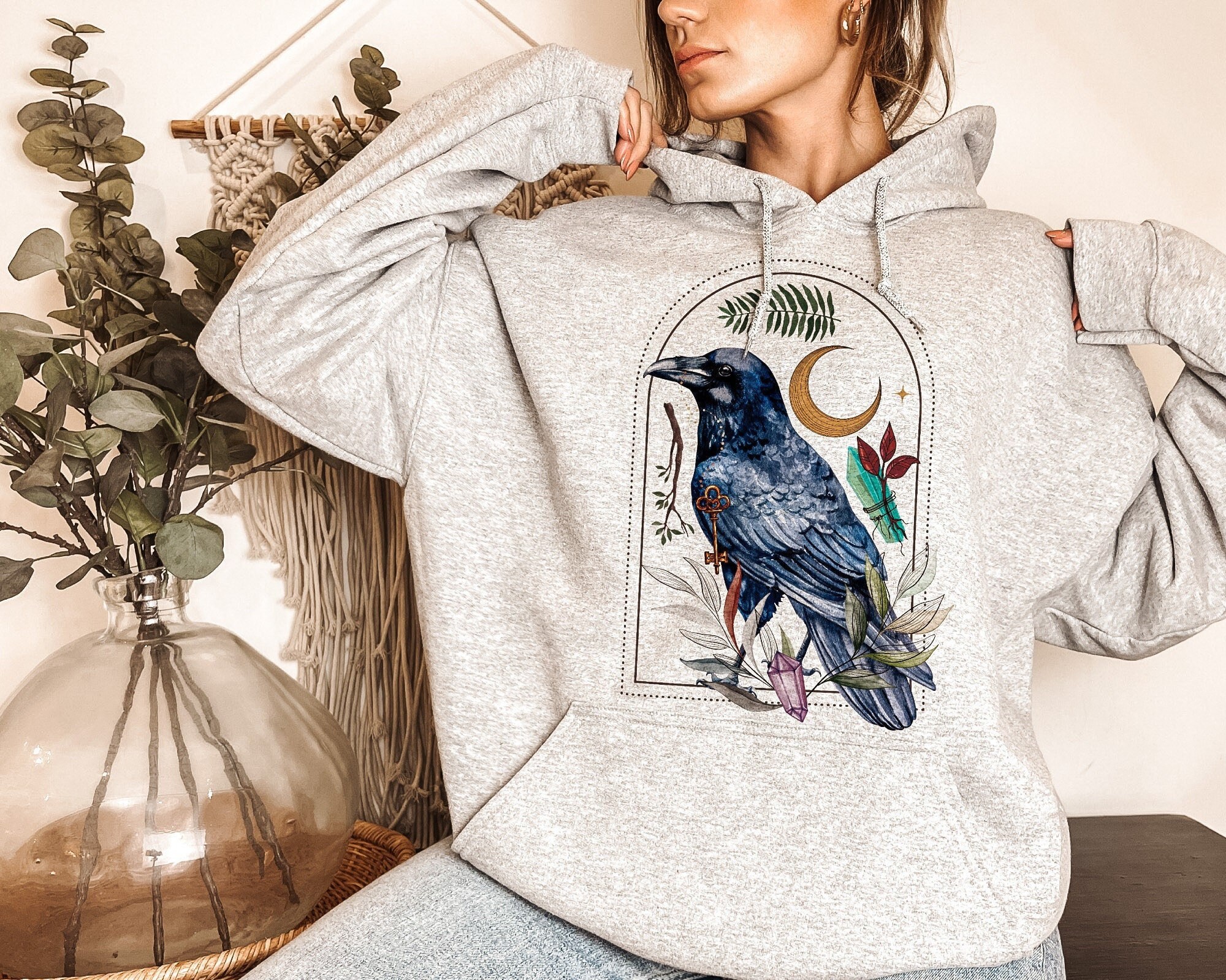 Raven Bird Hoodie Dark Academia Clothing Mystical Witchy - Etsy