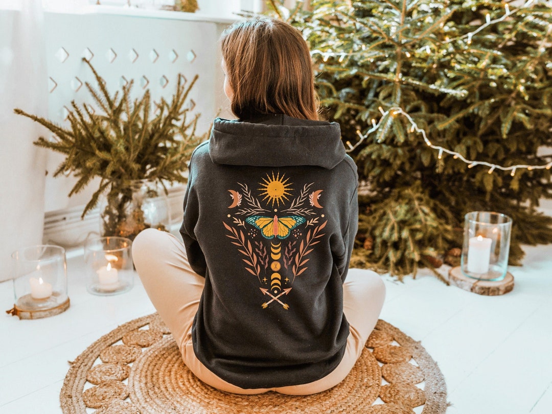 Fairycore Butterfly Hoodie, Cottagecore Clothes, Boho Moon Phase ...