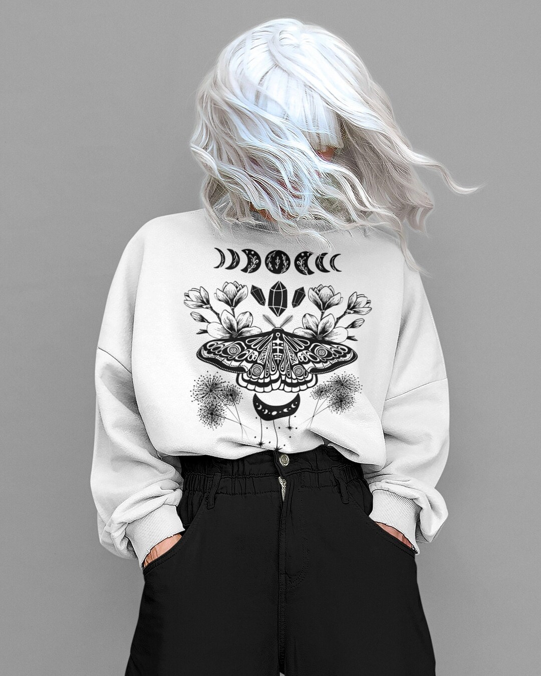 Dark Cottagecore Clothes, Luna Moth Crystals Sweatshirt, Dark Academia ...