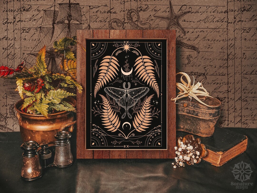 Mystical Luna Moth Digital Poster, Fairycore Print Wall Art, Botanical ...