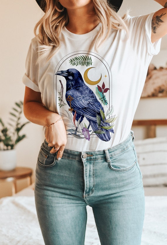 Raven Bird Shirt Dark Academia Clothing Mystical Witchy Tee | Etsy