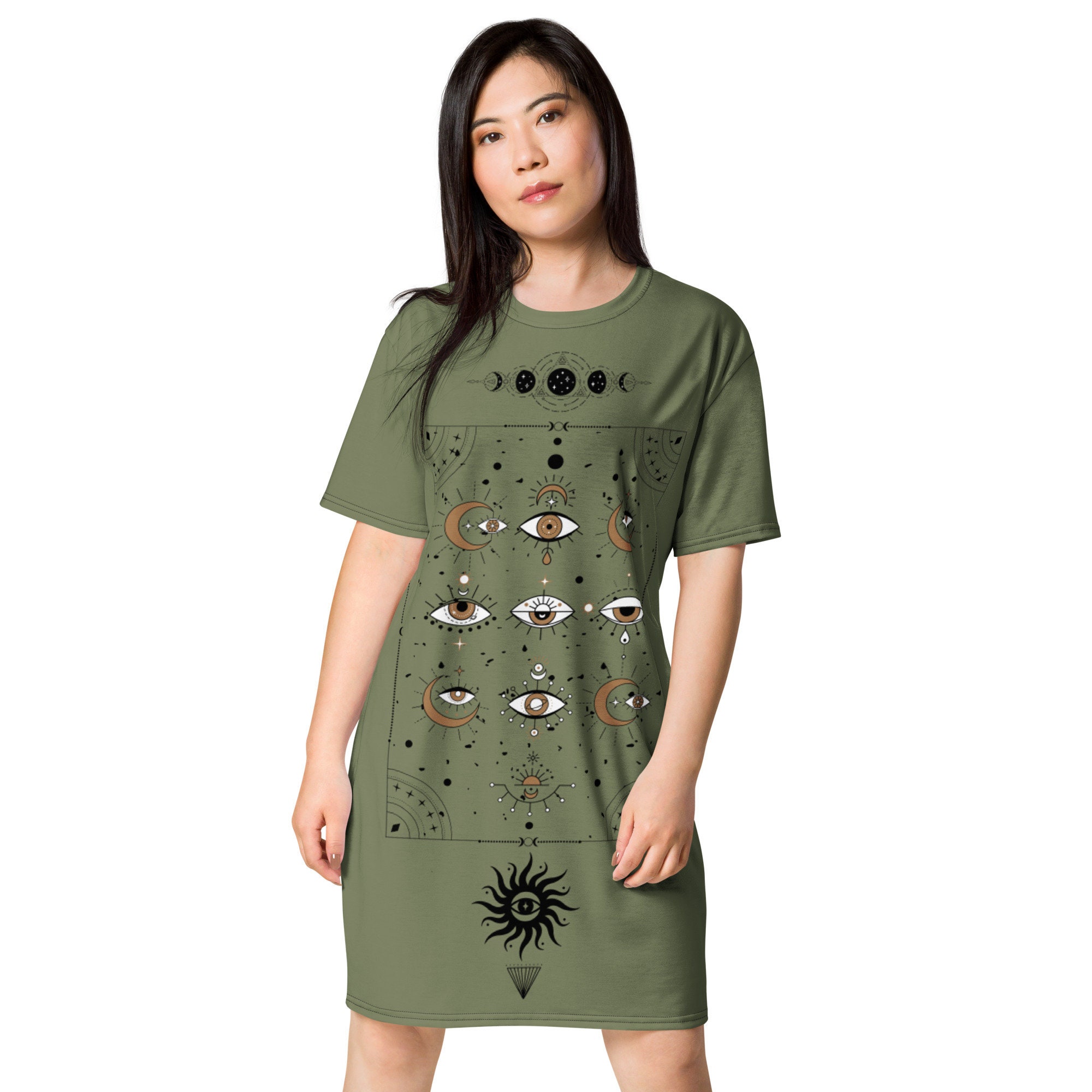Celestial Evil Eye Dress Mystical Moon Phase Shirt Dress - Etsy