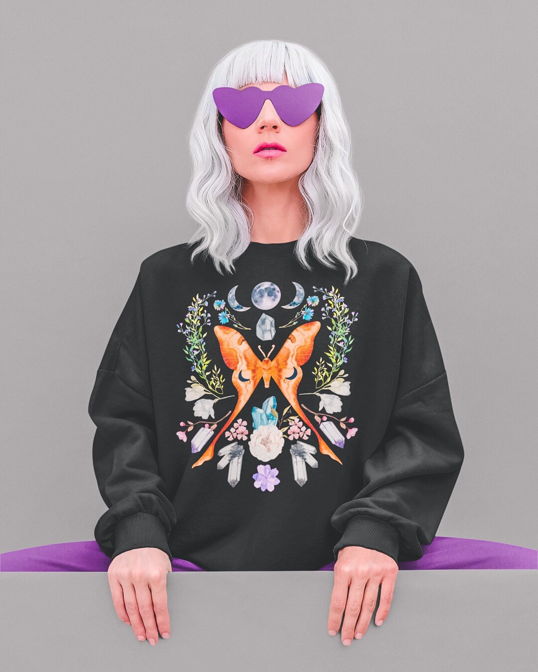 Dark Cottagecore Clothes, Luna Moth Moon Phase Mystical Sweatshirt ...