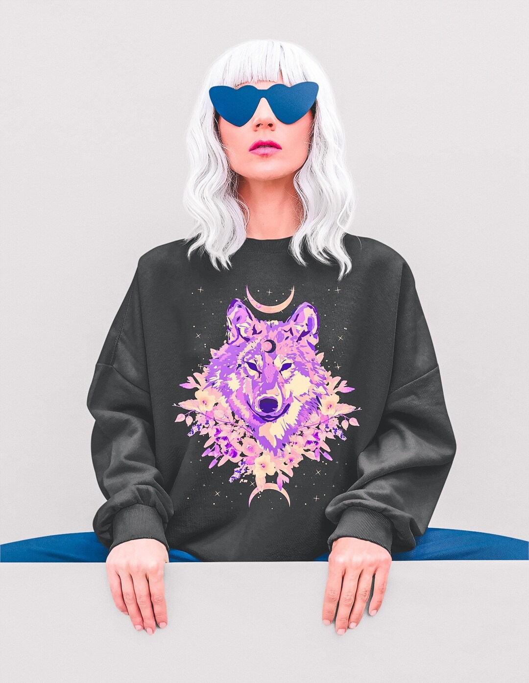 Dark Cottagecore Clothes, Wolf Moon Phase Mystical Sweatshirt ...