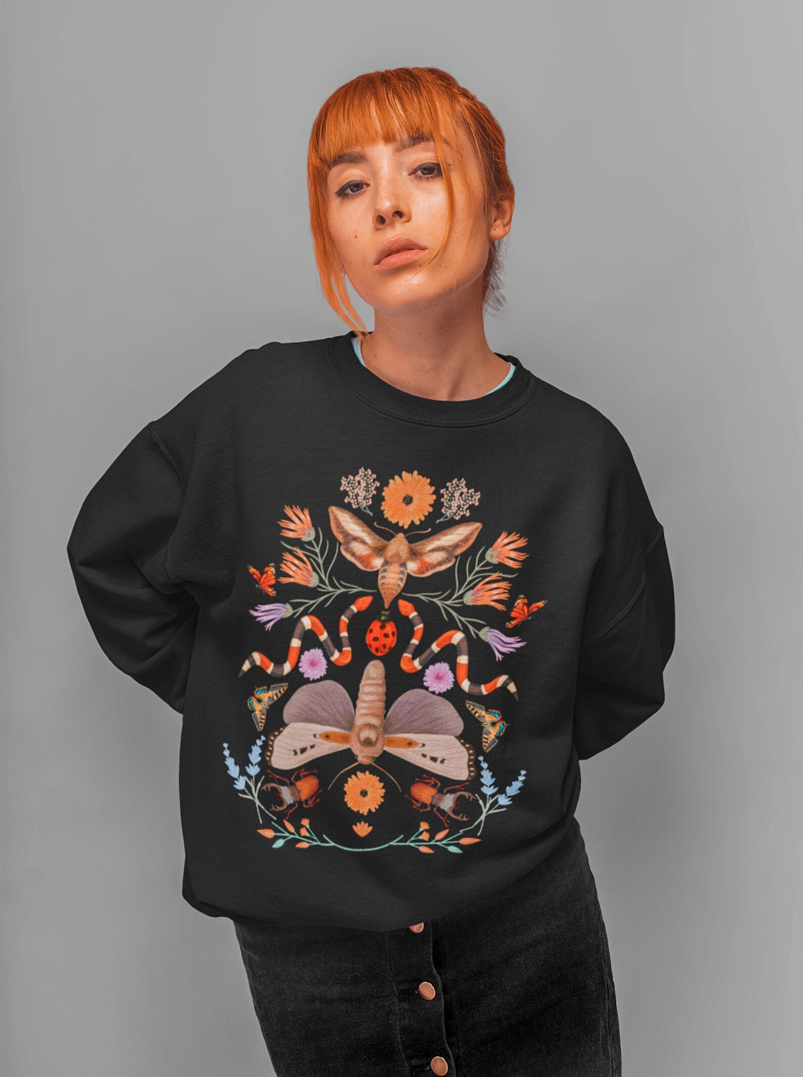 Dark Cottagecore Clothes Luna Moth Snake Mystical Sweatshirt | Etsy