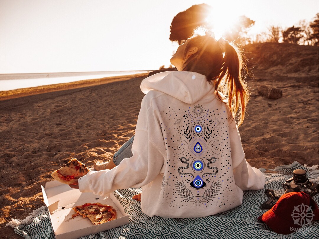 Summer Boho Snake Hoodie, Mystic Evil Nazar Eye Hoodie, Witchy Snakes ...