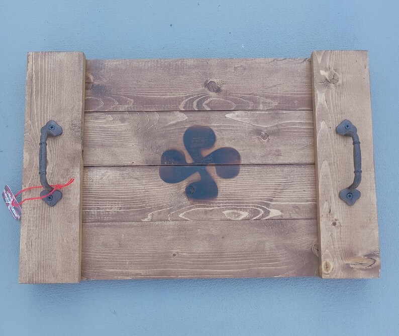 Traditional Cherry Reclaimed Pallet Wood Serving Tray W/ Burned Basque ...