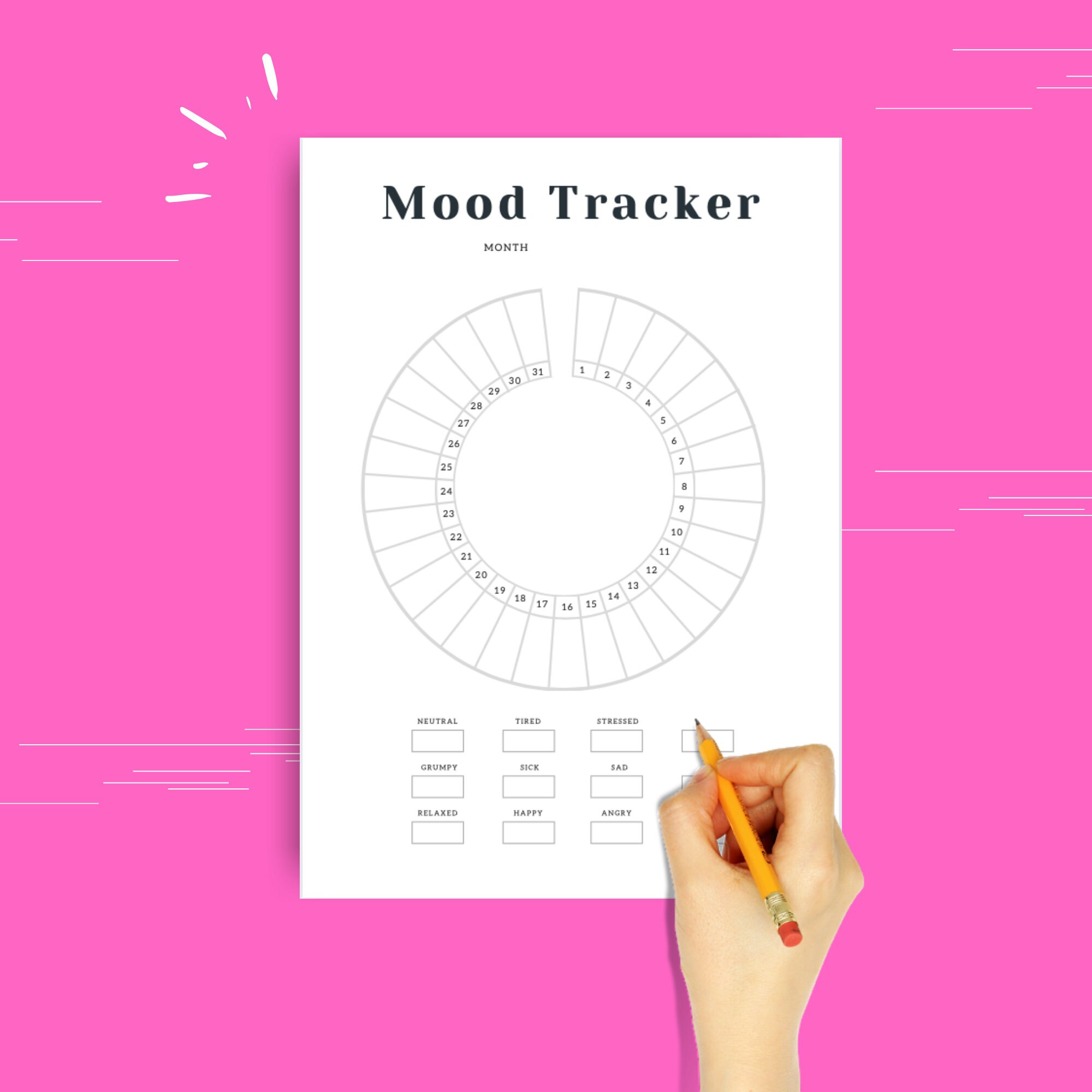Mood Tracker Monthly Yearly Mood Chart Bullet Journal Mood | Etsy