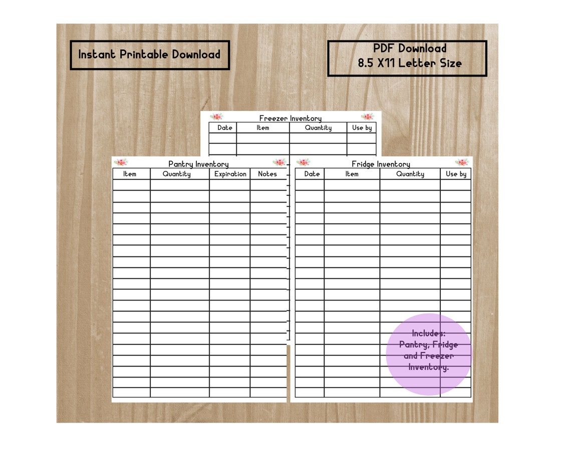 Kitchen Inventory Printable: Pantry, Fridge, Freezer Trackers (PDF ...