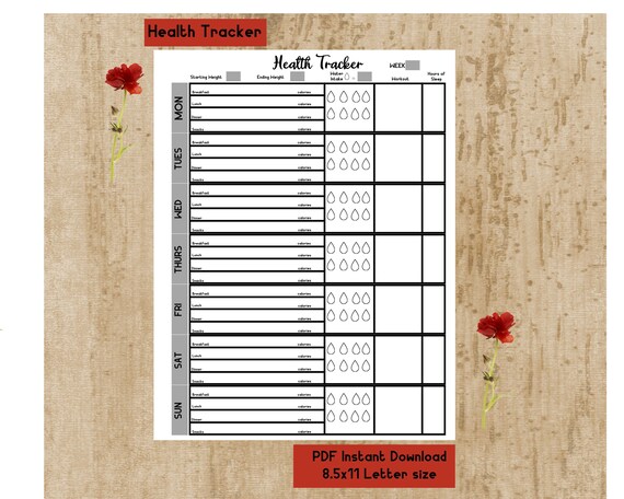 Health Tracker Printable Wellness Tracker Food Tracker - Etsy