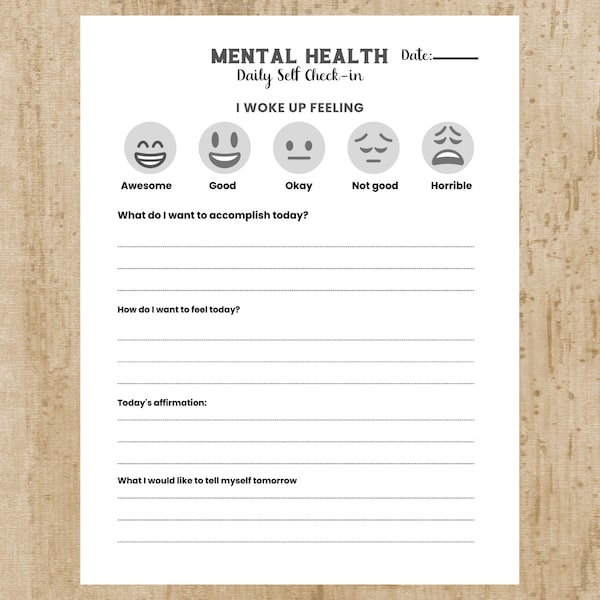 Mental Health Check in Worksheet - Etsy