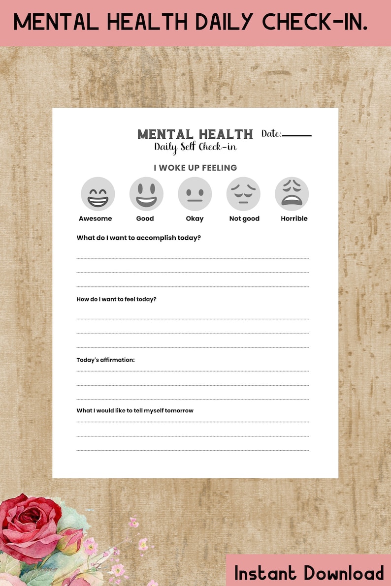 Mental Health Daily Check-in Printable: Emotional Worksheet (instant ...