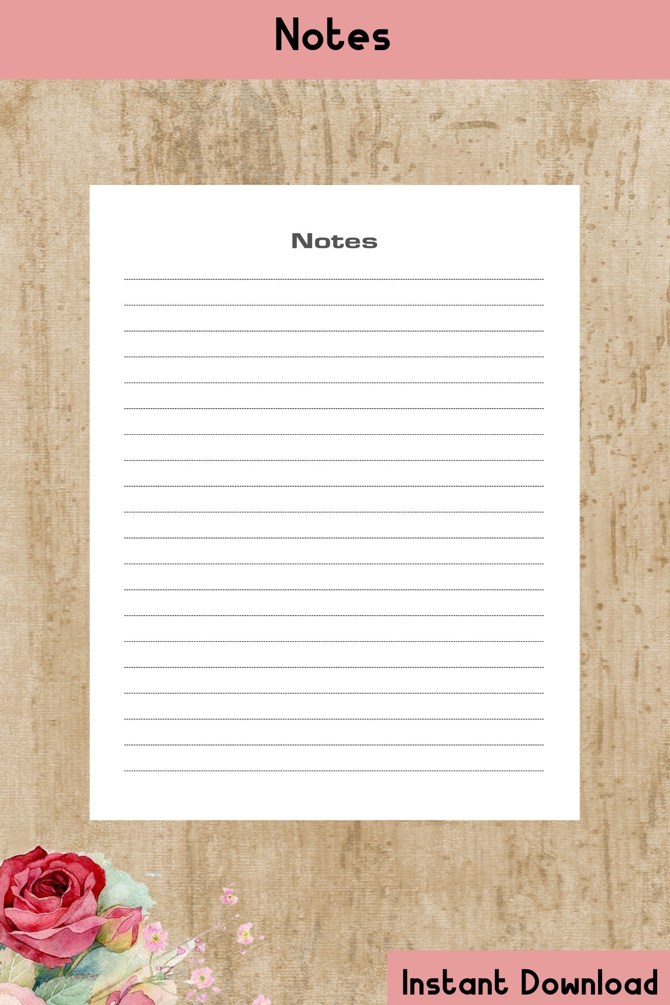 Notes Page Printable Lined Notes Page Meeting Notea4 Instant Download ...