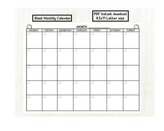 Blank Calendar Template Printable Large
