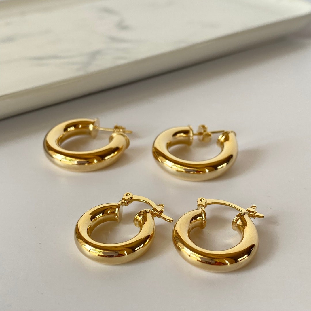 Gold Chunky Hoop Earrings, Small Thick Hoop Earrings, 18k Gold Filled Hoops, Simple Thick Hoops ...