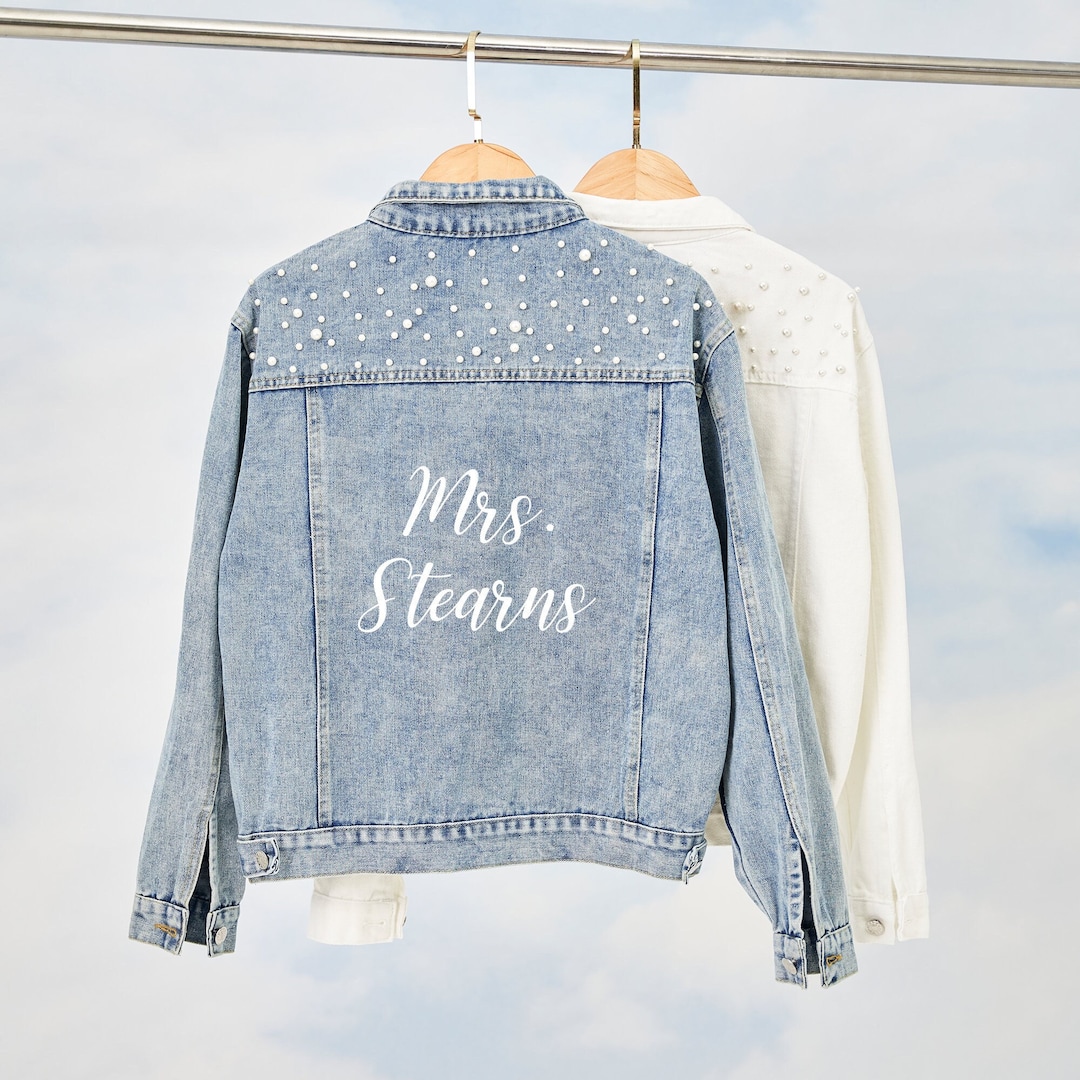 Bride Jean Jacket, Wedding Bridal Denim Jacket, Pearl Denim Jacket ...