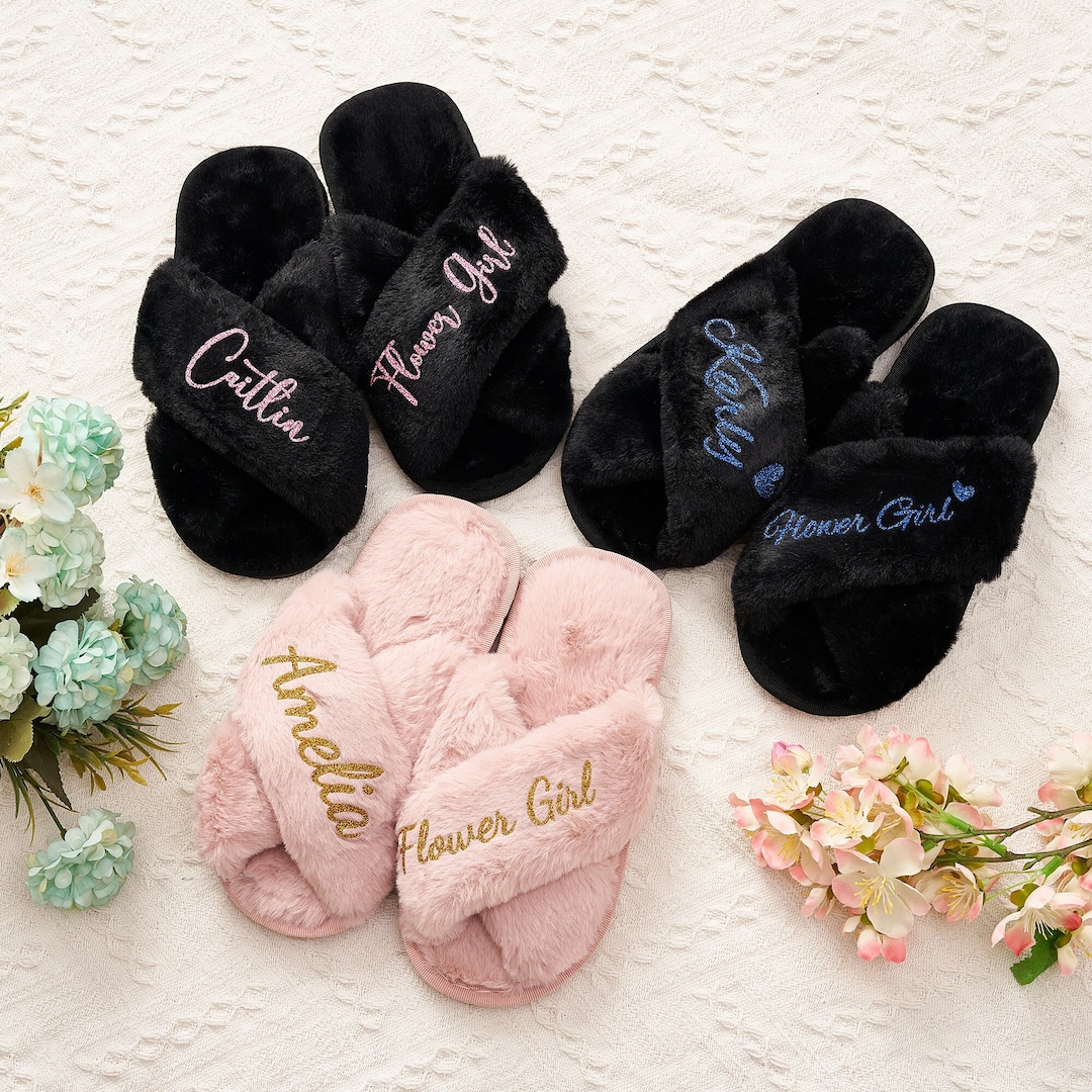 Personalised Kids/adult Slippers, Flower Girl Slippers, Gift for Flower ...