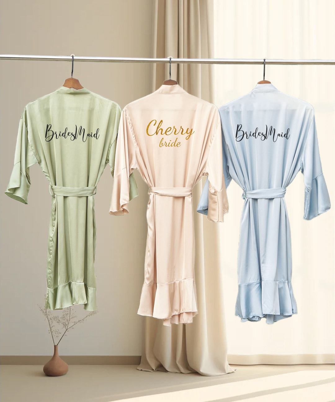 Silky Ruffle Robe- Satin Bridal Robe-personalised Bridesmaid Robes ...