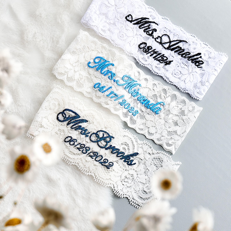 Personalized Name Wedding Garter, Wedding Toss Garter for Bride, White ...