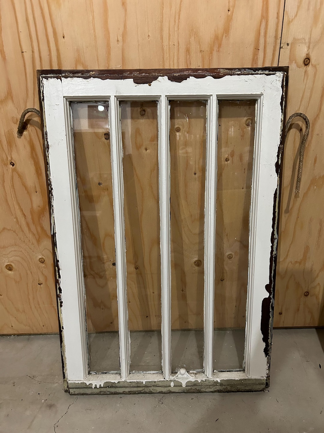 Antique Wood Farmhouse Window Sash Frame RARE 4x1 Pane Clear Glass ...