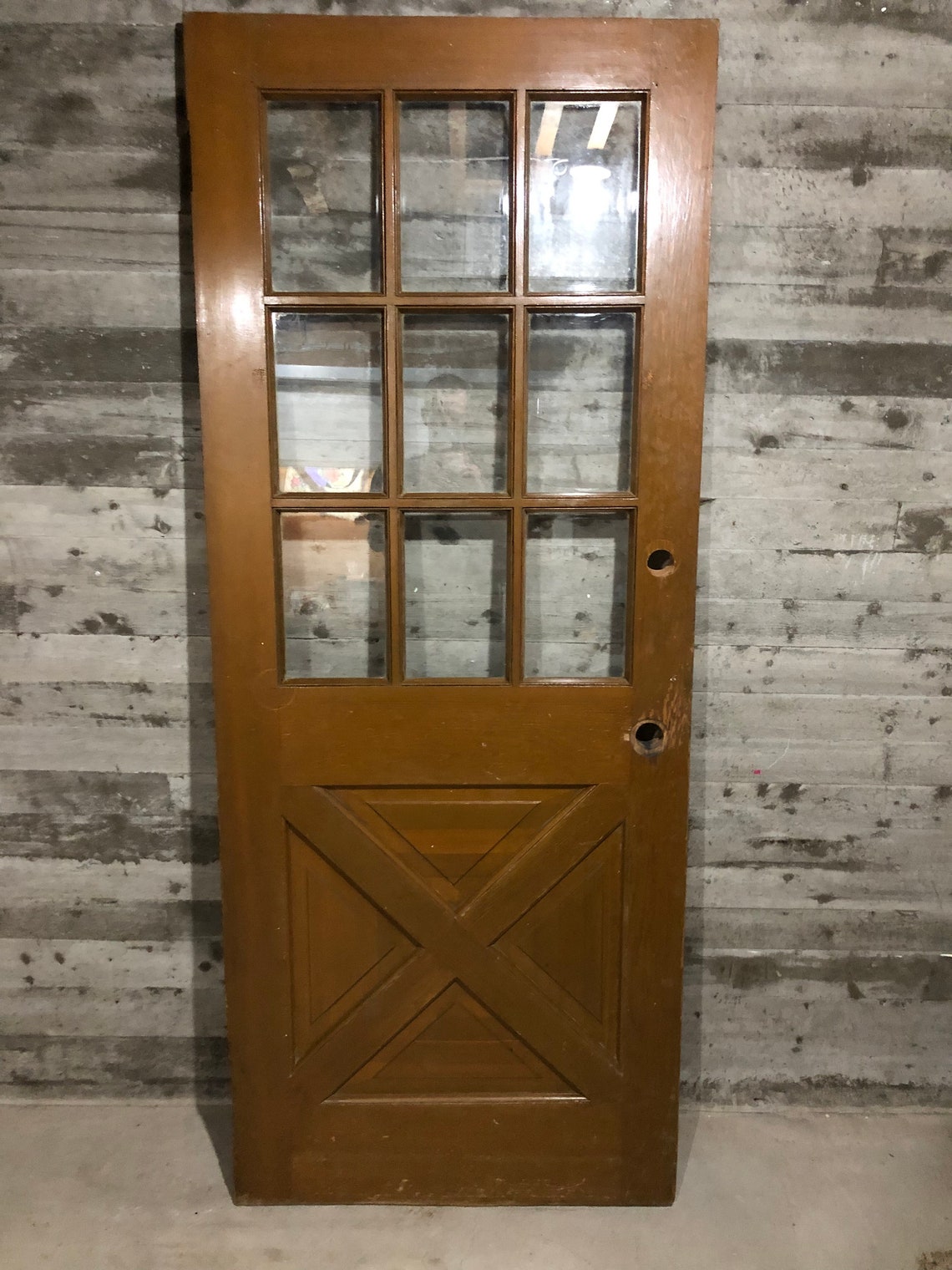 Antique Farmhouse Exterior Wood Entry Stained Door W Cross Buck 9