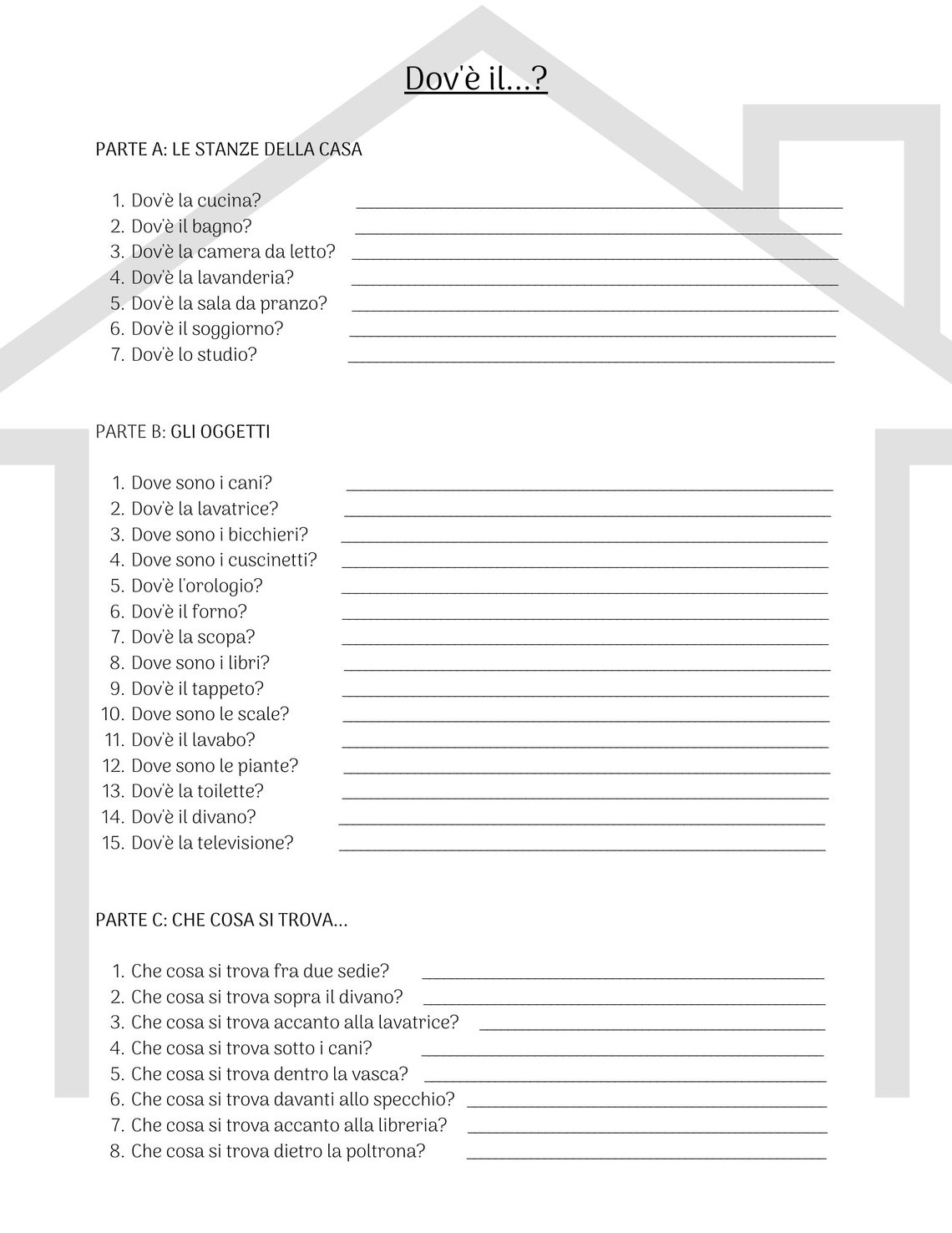 Italian House / Maison Vocabulary With Italian Prepositions - Italian ...