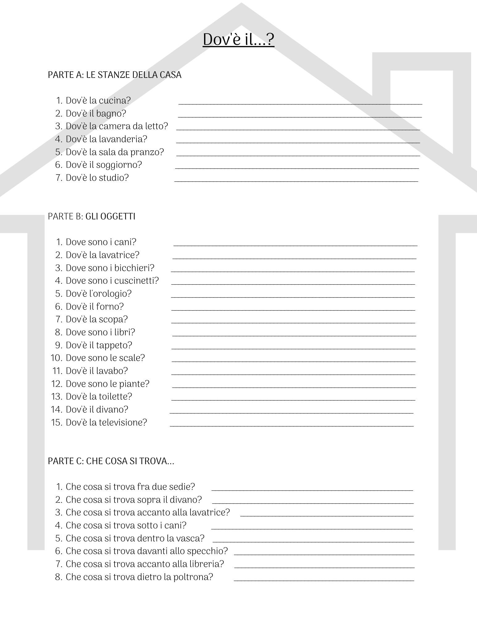 Italian House / Maison Vocabulary With Italian Prepositions - Italian ...