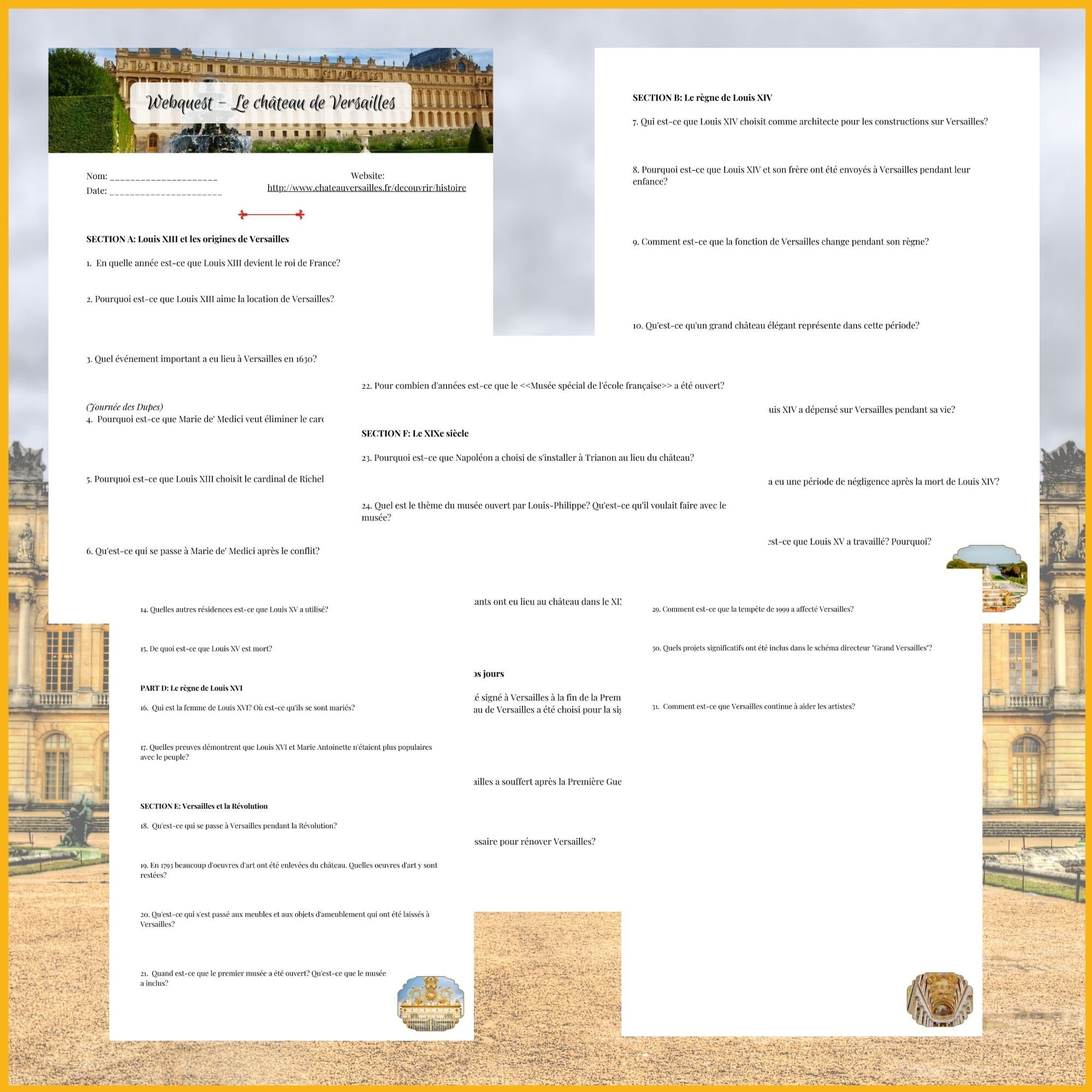 French Reading Comprehension Château De Versailles Webquest French ...