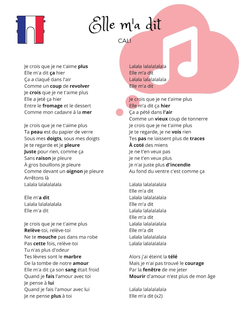 French Song Worksheets - Learn French - Fill in the Blanks Exercises ...