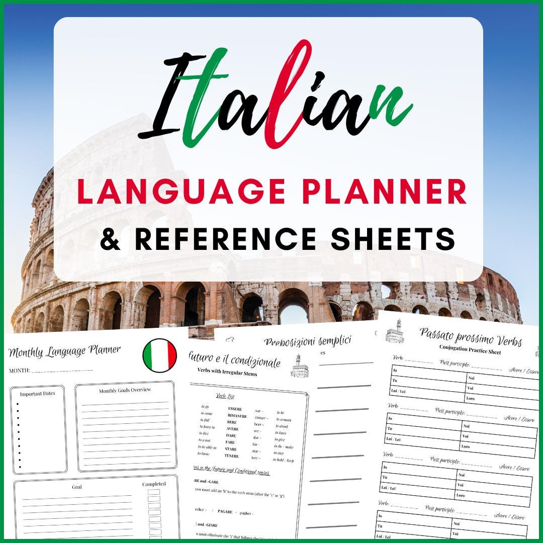Italian Printable Language and Study Planner - Verb Practice, Templates ...