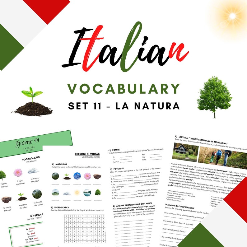 ITALIAN Vocabulary Sheets - Set #11 - La Natura - Nature - Worksheets ...