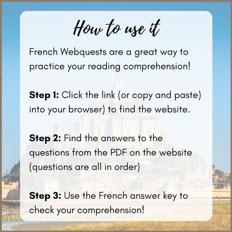 French Reading Comprehension - Mont-saint-michel Webquest - French ...