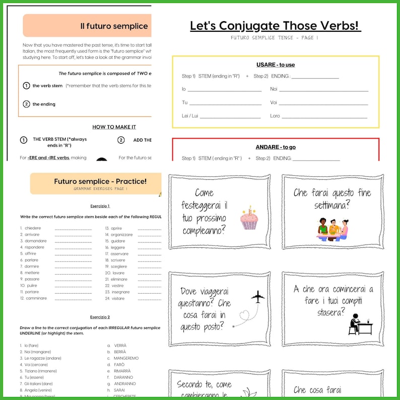 Italian Future Verbs - Futuro Semplice - Grammar & Reference Sheets ...