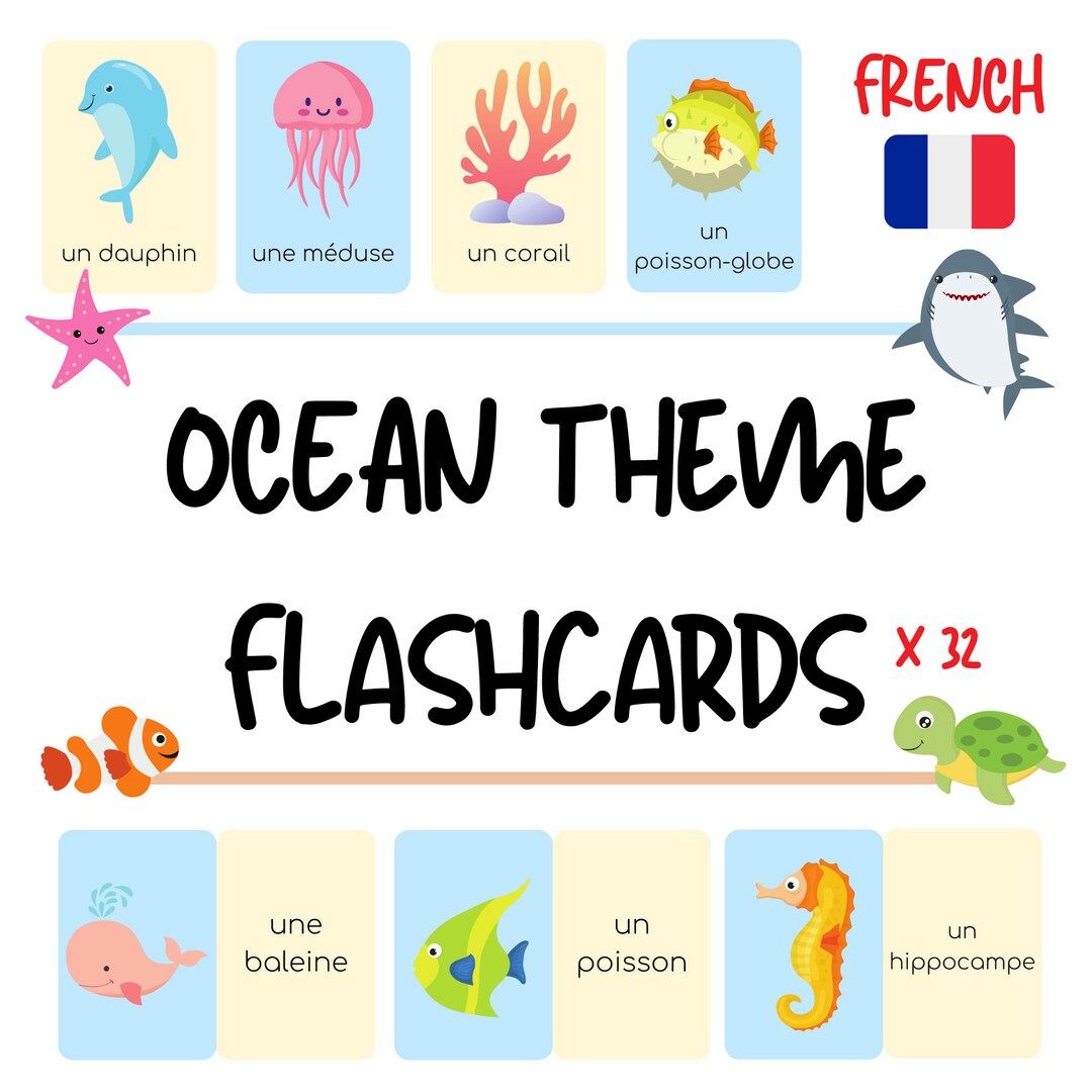 French Ocean Theme Flashcards for Kids - French Vocabulary Practice for ...