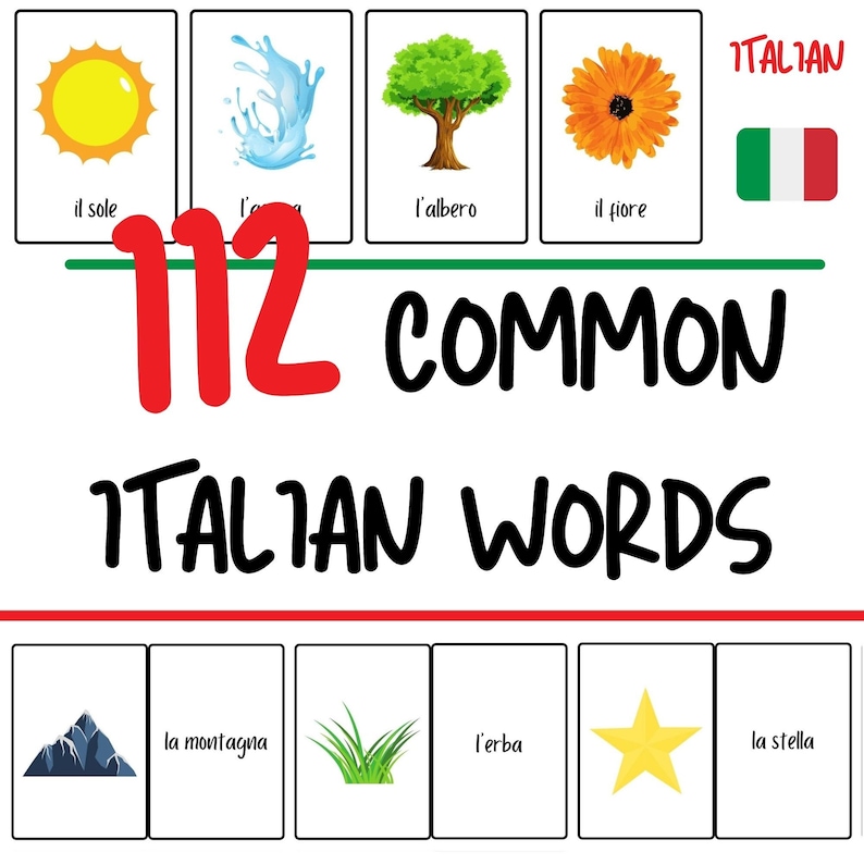 Italian Flashcards - 112 Common Italian Words - Italian for Beginners ...