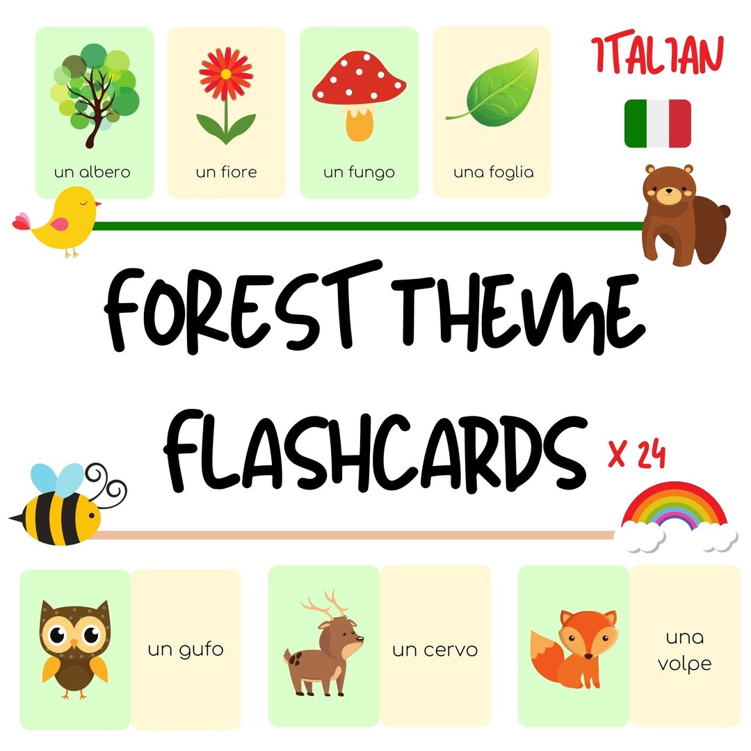 Italian Forest Theme Flashcards for Kids - Italian Vocabulary Practice ...