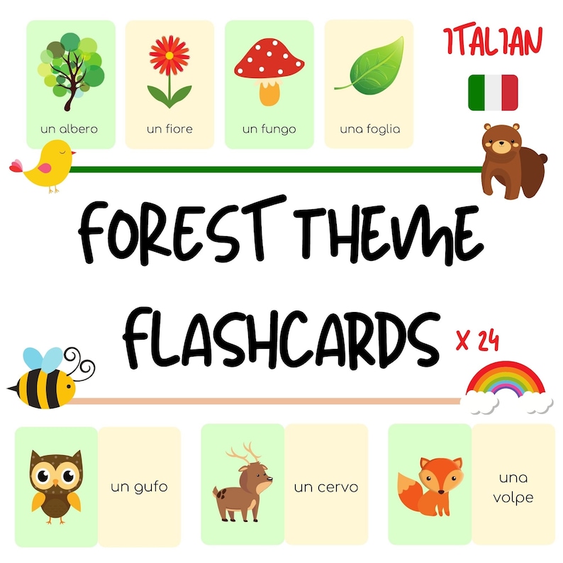 Italian Forest Theme Flashcards for Kids - Italian Vocabulary Practice ...
