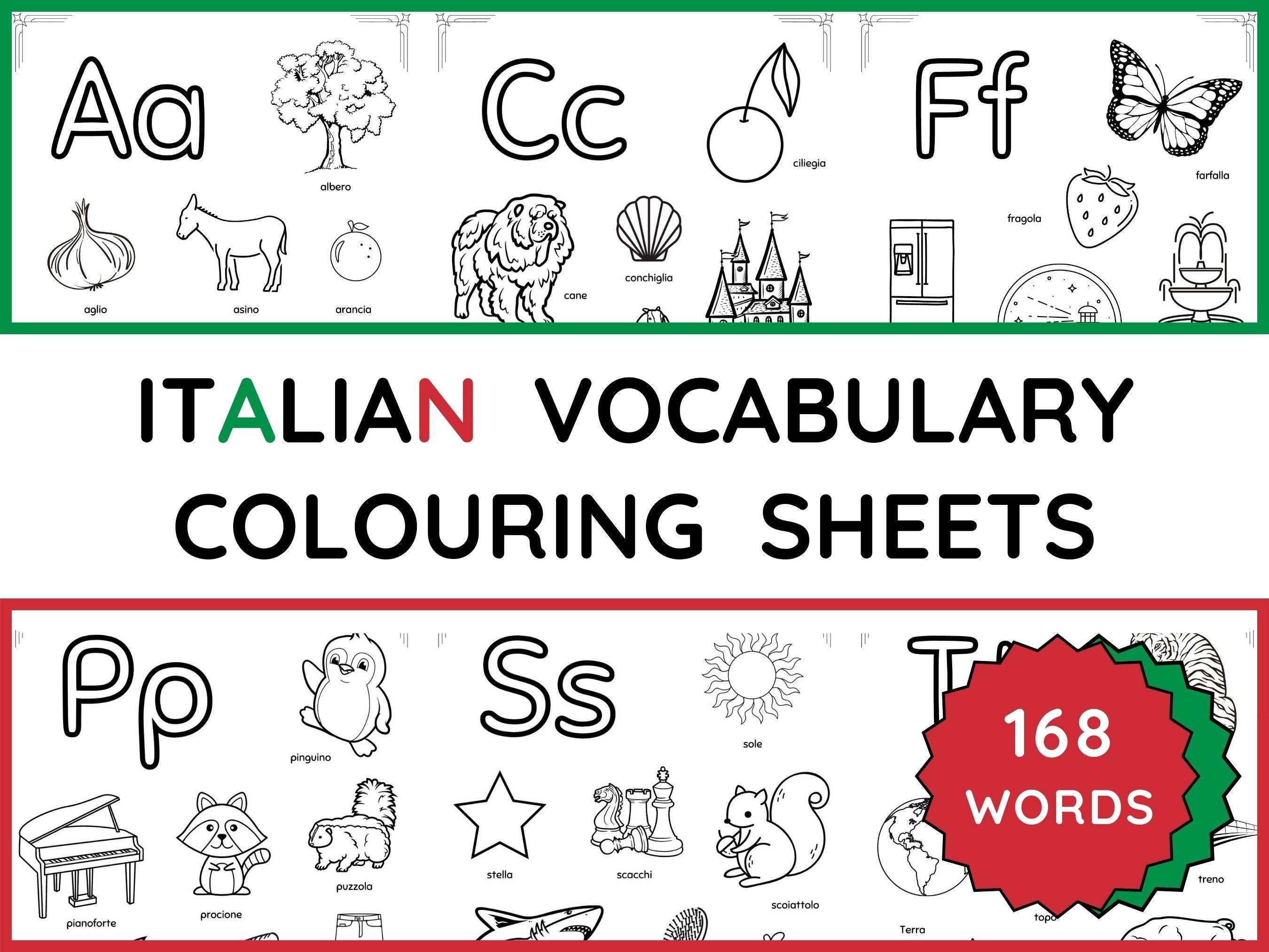 ITALIAN Vocabulary Colouring Pages - Italian Coloring Book - Italian ...