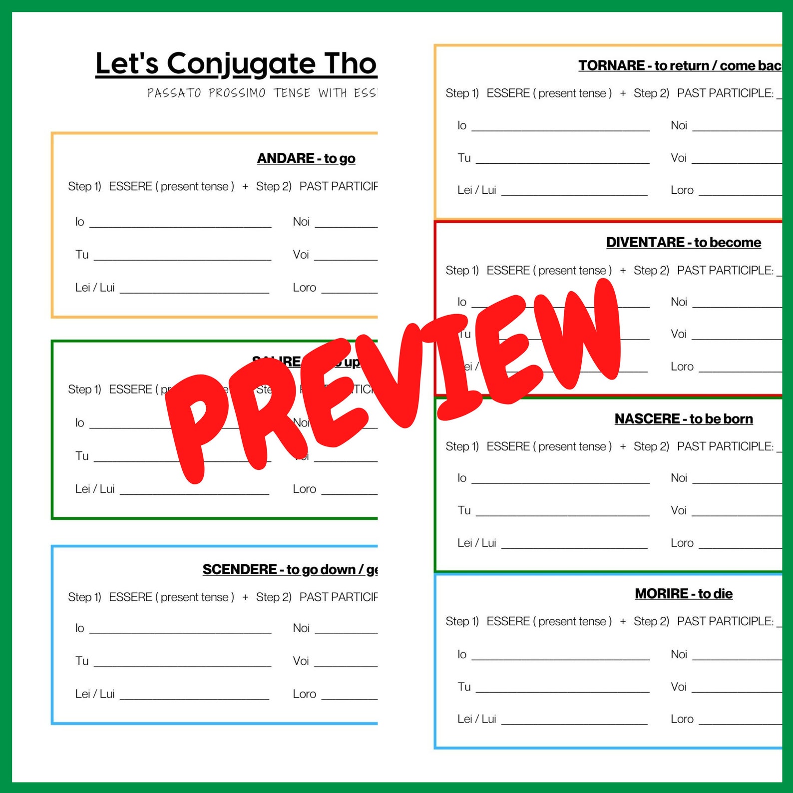 Italian Passato Prossimo (with Verbs That Use ESSERE) Grammar ...