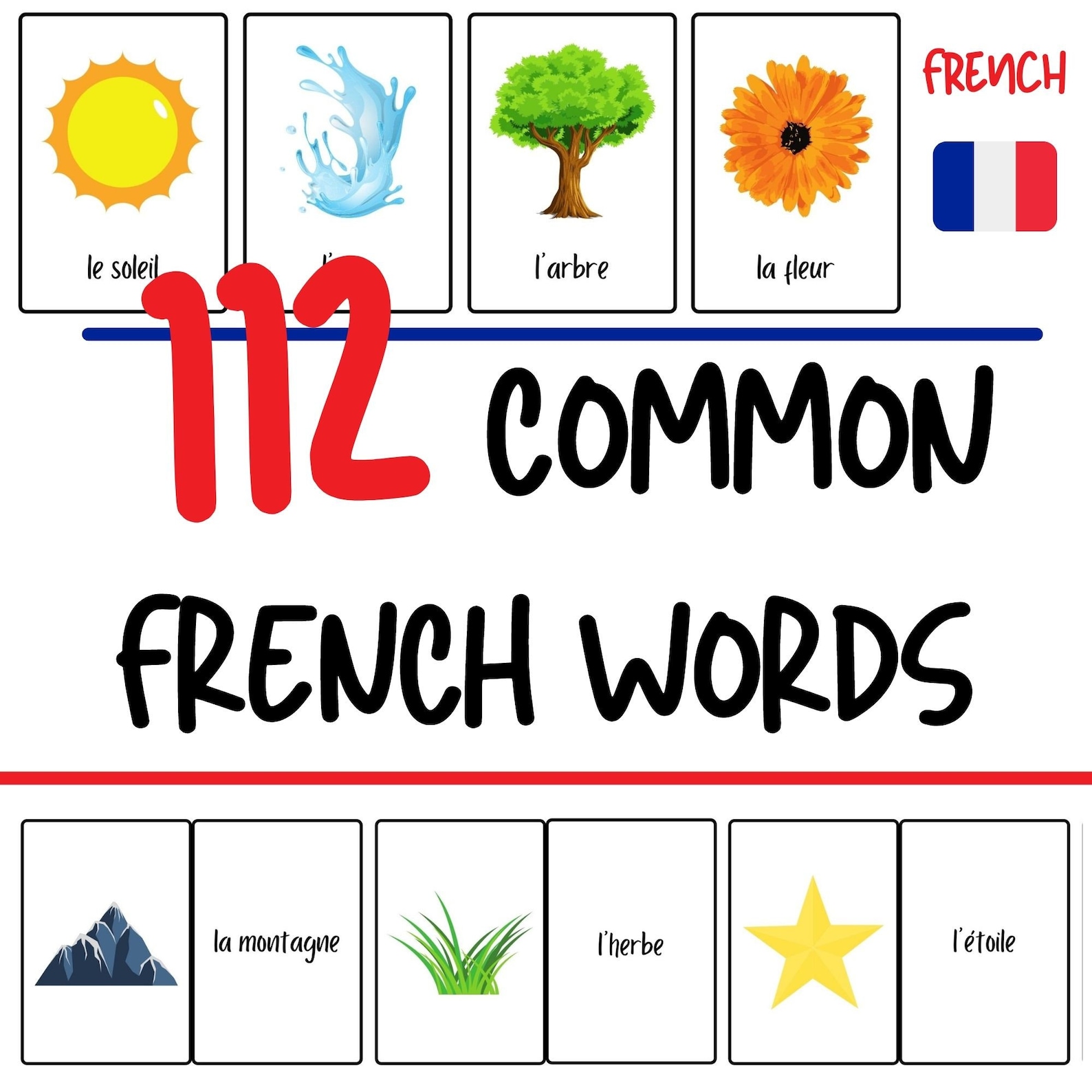 French Flashcards - 112 Common French Words - French for Beginners ...