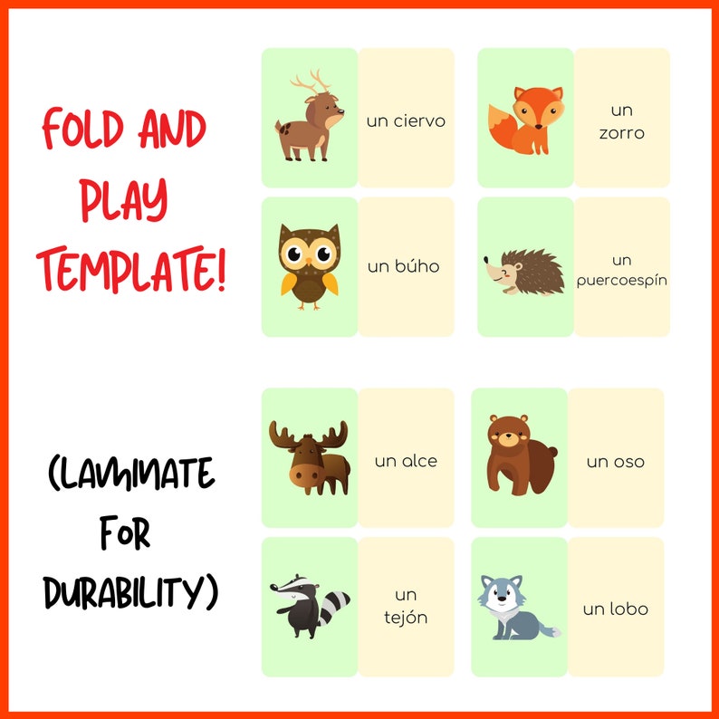 Spanish Forest Theme Flashcards for Kids - Spanish Vocabulary Practice ...