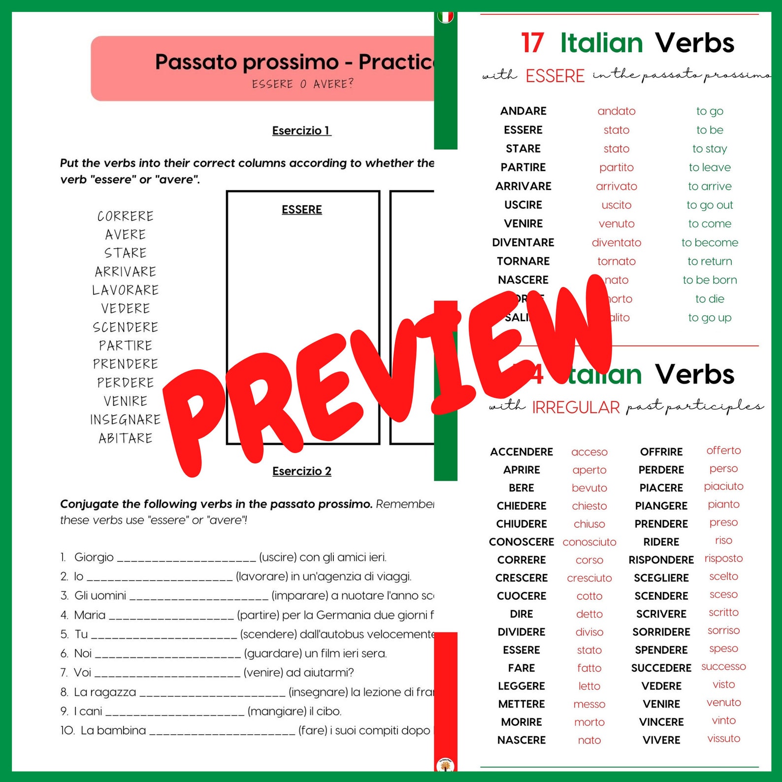 Italian Passato Prossimo (with Verbs That Use ESSERE) Grammar ...
