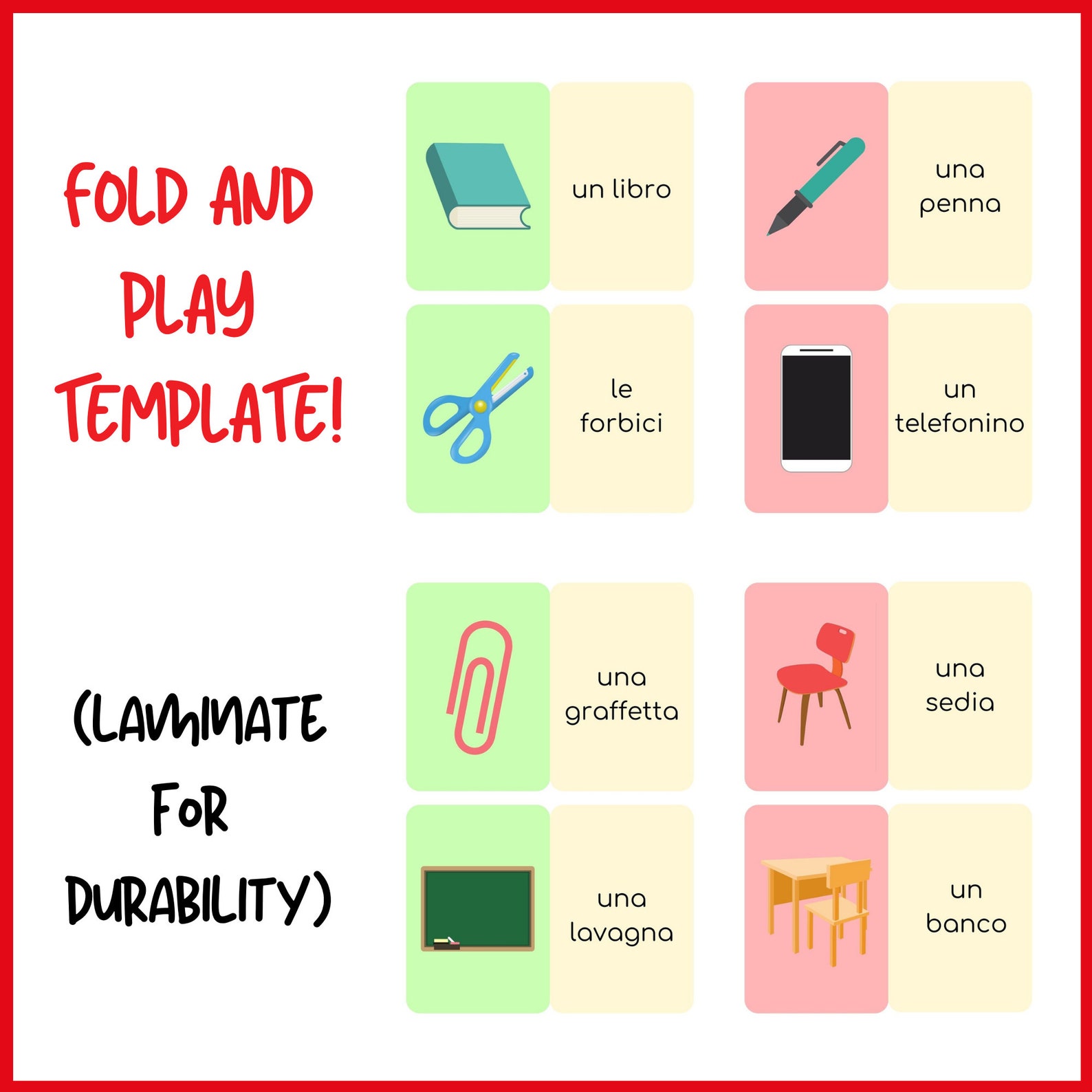 Italian Flashcards - School / Scuola Theme Cute Flashcards for Kids ...